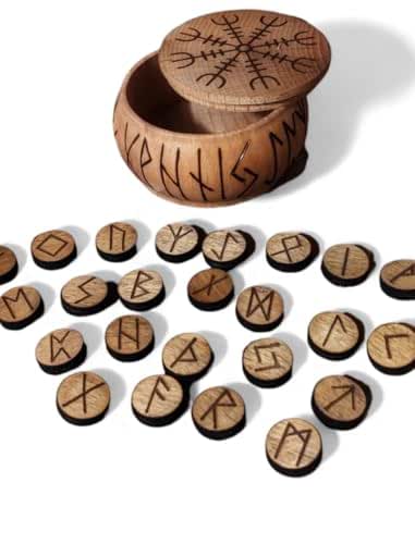 Amazon.com: Hand Turned Alder Box of 24 Wood Runes Round Small Viking ...