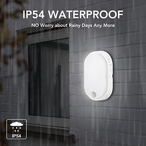 14W LED 4000K IP54 Flush Wall Mounted PIR Sensor Oval Bulkhead Light Fixture for Outdoor, Garden ...