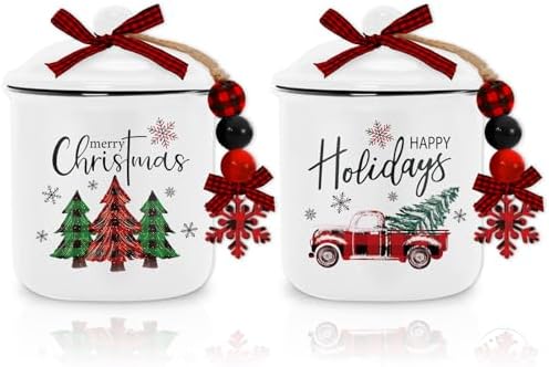 Amazon.com: Whaline 2Pcs Christmas Mini Ceramic Canister Red Black ...