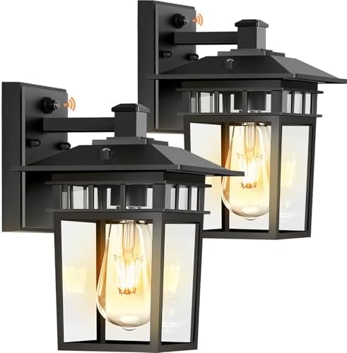 2 Packs Dusk to Dawn Sensor Outdoor Wall Lantern Light,Exterior Porch Light Fixtures Wall Mount ...