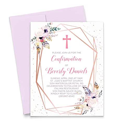 Amazon.com: Boho Floral Confirmation Invitation for Girls, Rustic ...