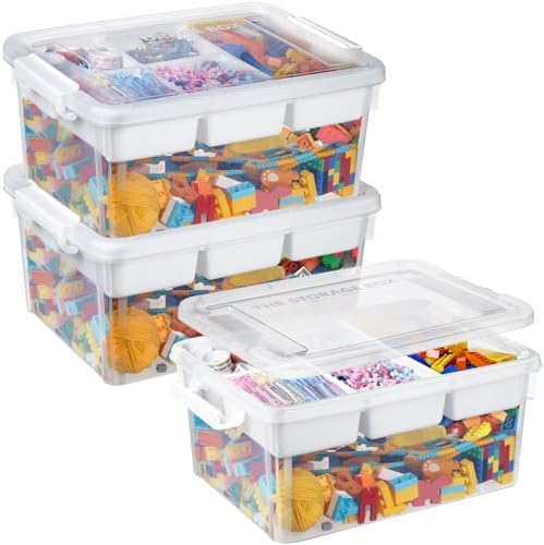 Greentainer 16L Plastic Storage Bins with Lids & Removable Tray, 3 Pack ...