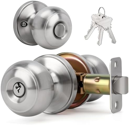 LOQRON Flat Ball Door Knob with Keys and Lock, Keyed Entry Round Design ...