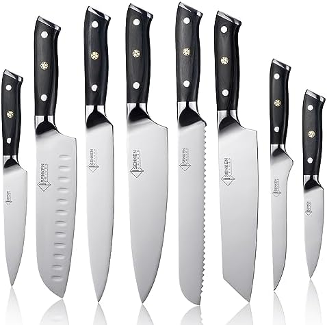 Amazon.com: SENKEN 8-piece Full-Tang Japanese Kitchen Knife Set with ...