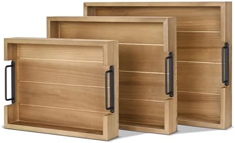 Amazon.com: Flexzion Rustic Serving Tray Set - 3-Piece Stackable Fir ...