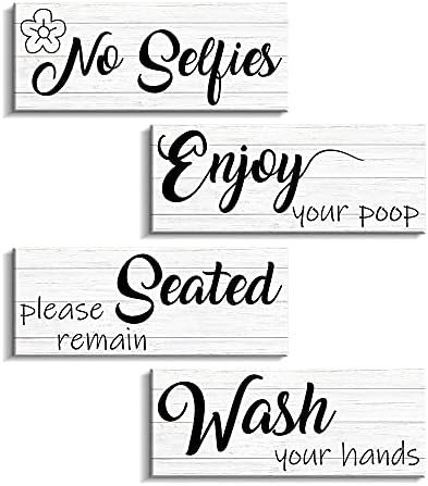 Amazon.com: Bathroom Rules Wall Decor 4 Panels Funny Quote Wood Wall ...