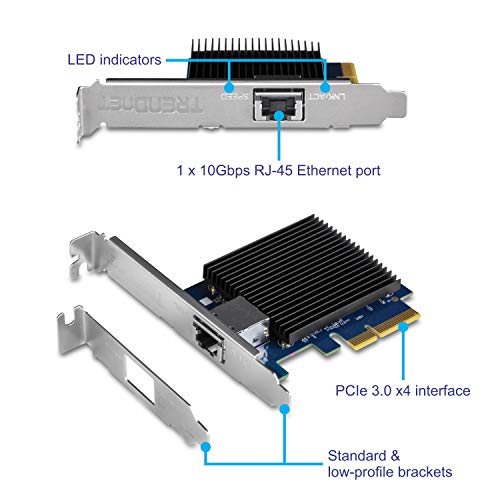 TRENDnet TEG-10GECTX 10 Gigabit PCIe Network Adapter, Converts a PCIe ...