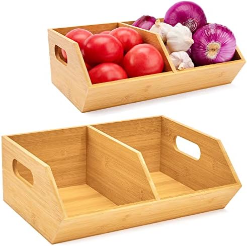 Amazon.com - HOMESTEAD Bamboo Pantry Storage Bins - Stackable Baskets ...