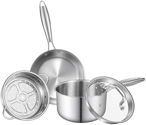 Amazon.com: Buttermelt 2.5 QT Stainless Steel Saucepan Set with Steamer ...