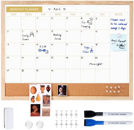 Amazon.com: ARCOBIS White Board Calendar with Cork Board, 24x18 Inch ...