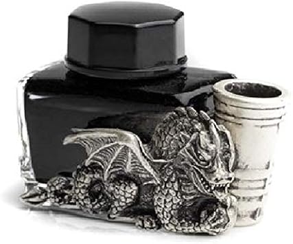 Amazon.com: Glass Inkwell with Dragon & Pewter Pen Holder - Black ...