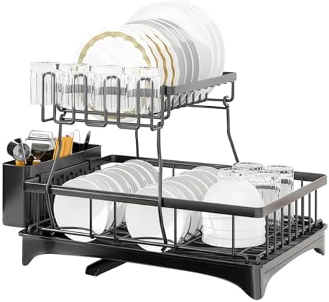 ANNTIM 2 Tier Dish Drainer Rack With Drip Tray, Detachable Dish Drying ...