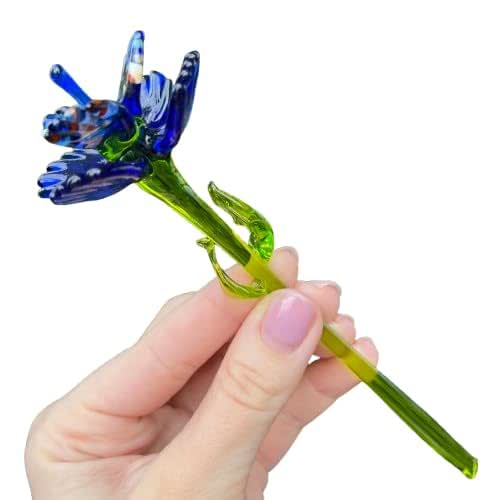 Amazon.com: Handcrafted Blue Glass Flower Figurine – Blown Glass Flower ...