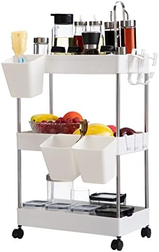 SPACEKEEPER Storage Trolley 3-Tier Slide Out Rolling Utility Cart Shelf ...
