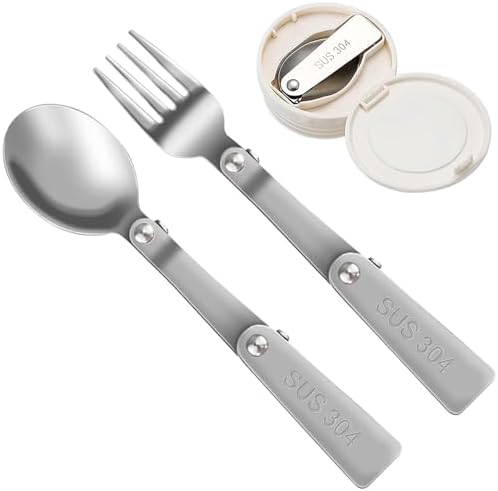 2pcs Foldable Fork and Spoon Set, Portable Stainless Steel Folding ...