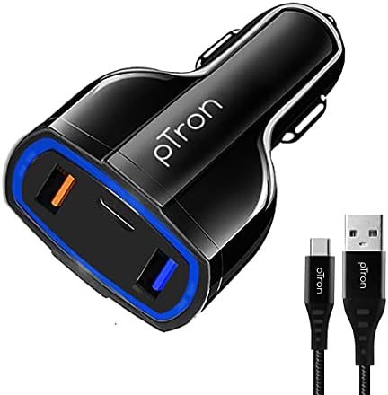 pTron Bullet Pro 36W Type-C/PD 3 Port Fast Car Charger Adapter ...