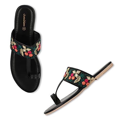 Buy shoeshion Women's, Ethnic, Embroidered Slip On, Flip Flop/Flats ...