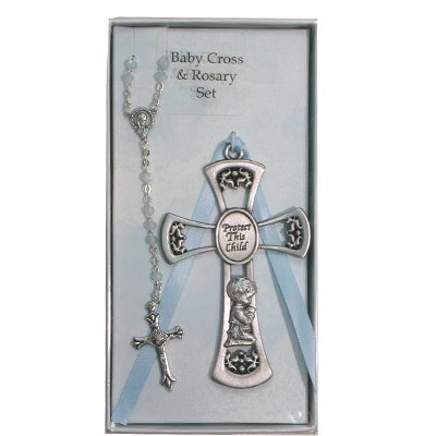 Pewter Baby Boy Cross Crib Medal & Rosary Set, Childrens Rosary ...