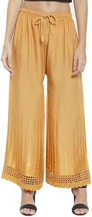 TNQ Women Rayon Lucknow Chicken Work Embroidered Palazzo | Rayon Flared ...