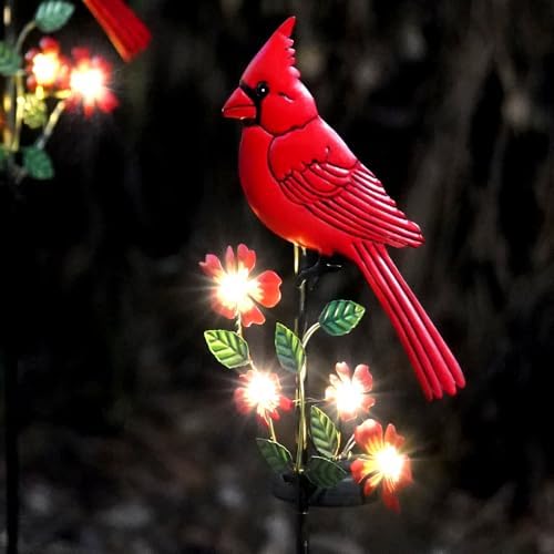 Amazon.com: Cardinal Decor Garden Stake,Solar Metal Red Cardinal ...