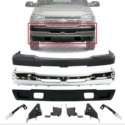 Amazon.com: AUTOS PARTS PLUS Front Bumper Chrome Steel + Upper Cover ...