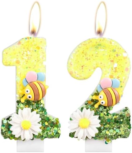 Amazon.com: iNINGER Birthday Candles Number 12,Yellow Bee Candle 12th ...