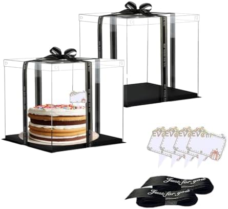 Vebetter 2 x Transparent Cake Boxes 26 x 26 cm Reusable Plastic Cake ...