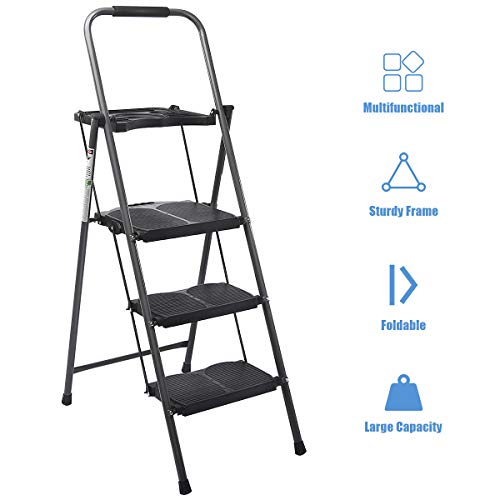 Giantex 3 Step Ladder Folding Ladder Stool with Tool Platform 330 LBS ...