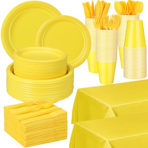 Amazon.com: Domensi 702 Pcs Yellow Party Supplies Disposable Plastic ...