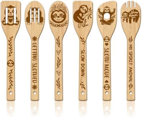 Amazon.com: GLOBLELAND 6Pcs Floral Bamboo Cooking Utensils Wooden ...