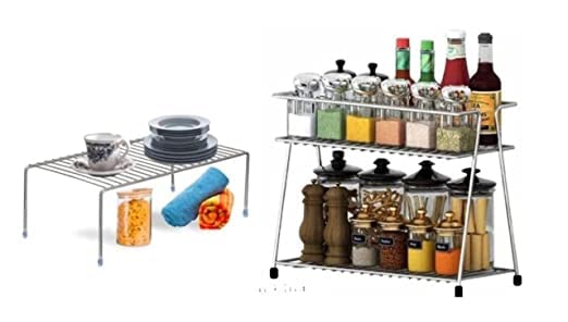 zebzo Stainless Steel 2 Tier Storage Rack with Expandable Storage Stand ...
