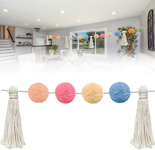 Amazon.com: SNOMEL Pom Pom Garland Boho Tassel, 78.4 Inch Colorful ...