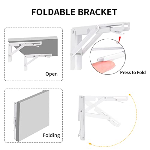 YUMORE Folding Shelf Brackets, 8 Inch Heavy Duty Collapsible Shelf ...