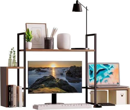 Amazon.com: Wood Desk Shelf, 2 Tier Desktop Shelf with 16 Colors RGB ...