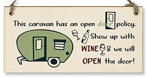 Handmade Wooden Hanging Wall Plaque Caravn Open Door Policy Bring Wine ...