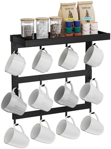 Amazon.com - OROPY Coffee Mug Rack Wall Mounted, Rustic Wood Cups Rack ...