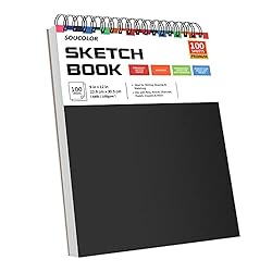 Amazon.com: Soucolor 9" x 12" Sketch Book, 1-Pack 100 Sheets Spiral Bound Art Sketchbook, Acid ...
