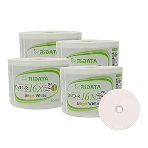 200 Pack Ridata DVD-R 16X 4.7GB 120 Min White Inkjet Hub Printable Blank Data Video Media ...