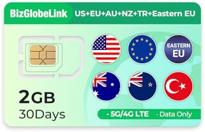 EIOTCLUB Reise-Daten-SIM, 2 GB für 30 Tage, Abdeckung in Türkei, Australien, Neuseeland ...
