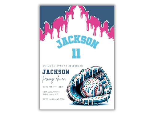 Amazon.com: Cotton Candy Baseball Birthday Party Invitation ...
