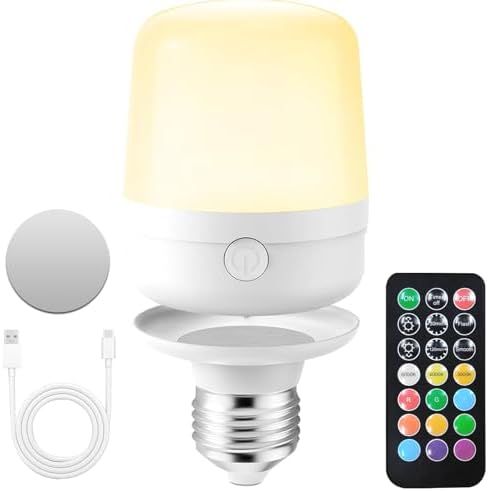 Rechargeable Battery Night Light Bulb: 3000mAh LED Bulb with Remote ...