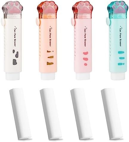 HMIEPRS 8 Pcs Cat Paw Erasers, 4 Pcs Cute Retractable Erasers and 4 ...