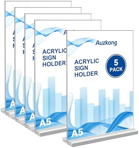 Auzkong A5 Acrylic Sign Holders, Double-Sided Vertical Display Stand ...