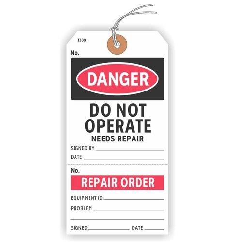 Amazon.com: Danger - DO NOT Operate - Repair Order Tags, Numbered with ...