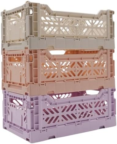 Amazon.com : Small Storage Crates, Plastic Folding Baskets, Foldable ...