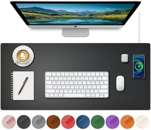 Amazon.com: Desk Mat with Wireless Charging, Black Mouse Pad with ...