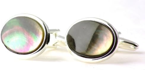 Nelson Black Mother of Pearl Cufflinks Silver Plate : Amazon.co.uk