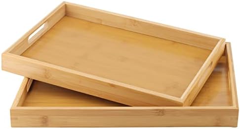 Large Wooden Trays for Serving, Bamboo Serving Tray with handles for ...