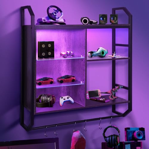 VZIUDYN Gaming Floating Shelves, 34"" LED Floating Shelves for Wall ...
