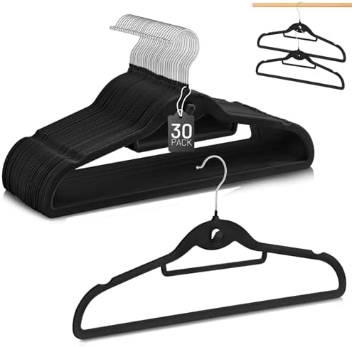 Amazon.com: Velvet Stackable Hangers 30 Pack, STOPKLAS Black Clothes ...